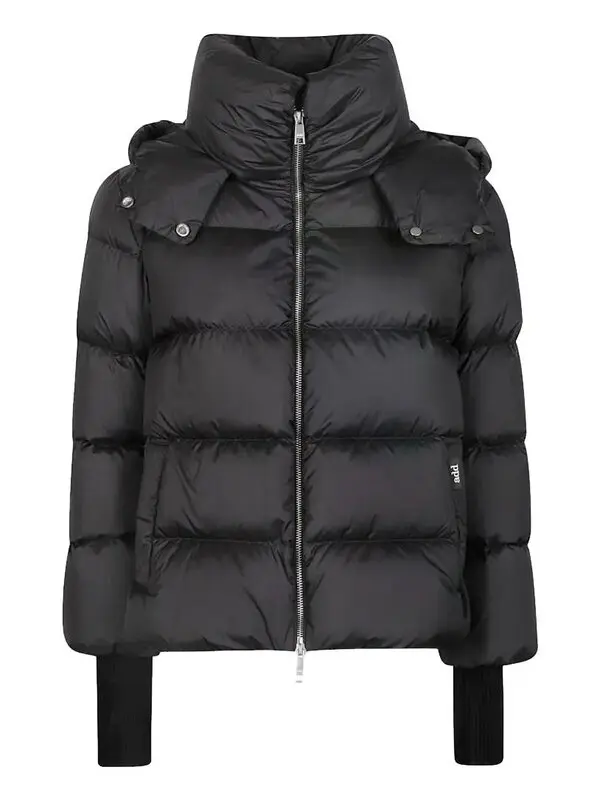 Add Hooded Single-breasted Coat - Black