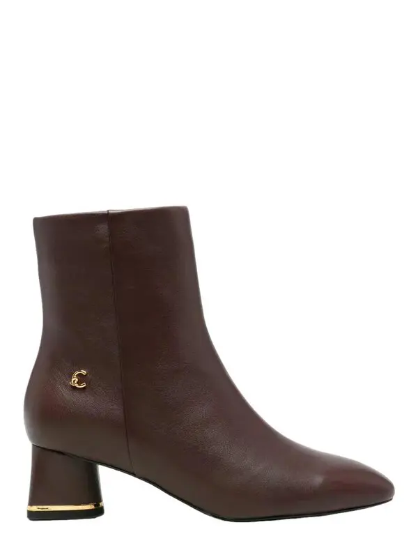 COCCINELLE Leather Ankle Boots With Logo Plaque - Red
