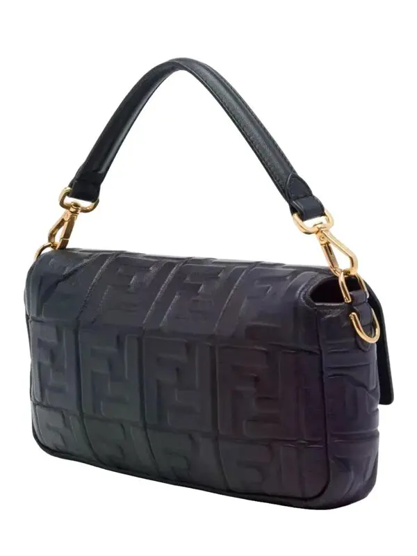 Fendi Zucca Embossed Leather Baguette Satchel - Black
