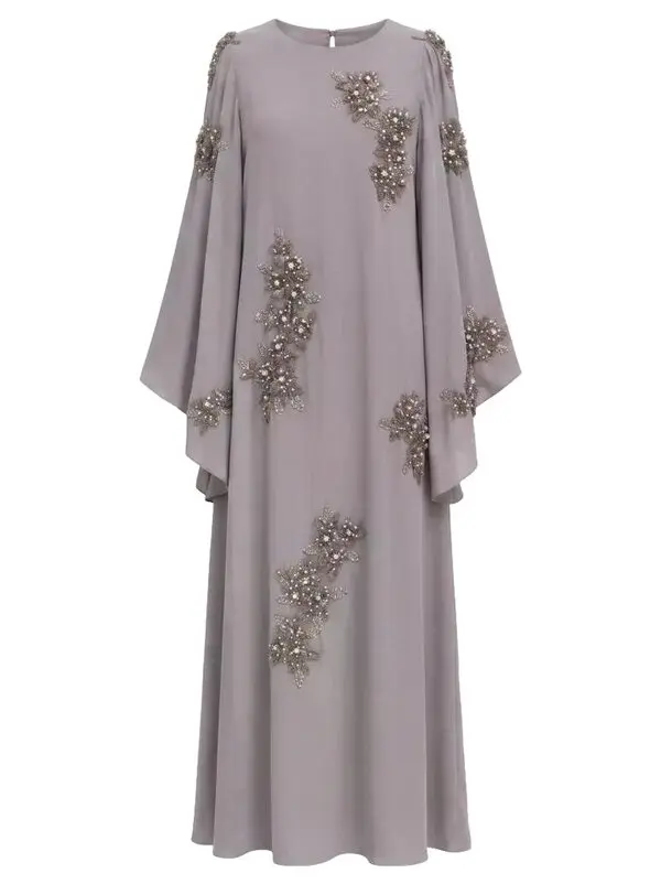 LOODYANA Embroidered Maxi Dress With Cape Sleeves - Grey