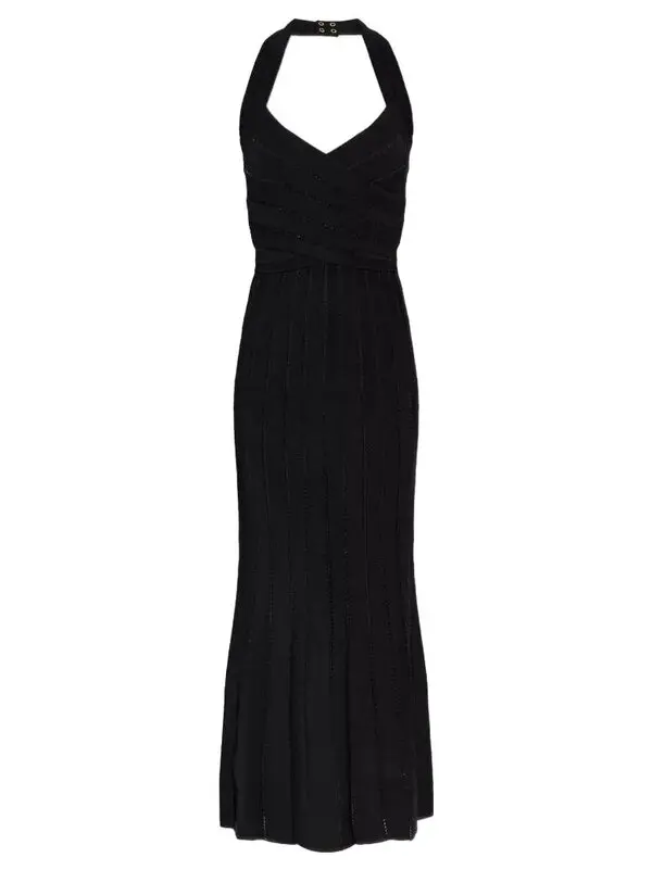 Balmain Ribbed Halterneck Midi Dress - Black