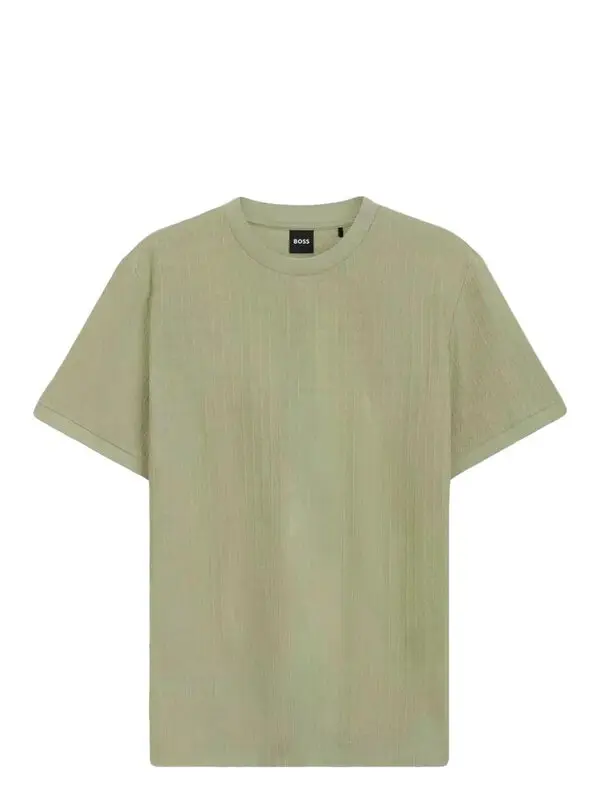 BOSS Geometric-jacquard T-shirt In Cotton - Green