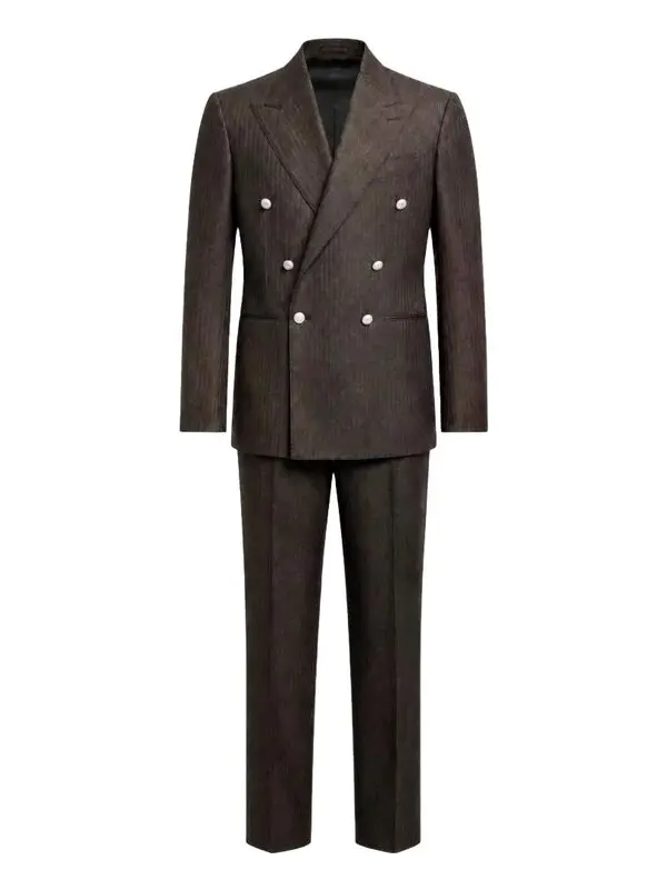 FRANZESE COLLECTION Pinstriped Double-breasted Suit - Brown