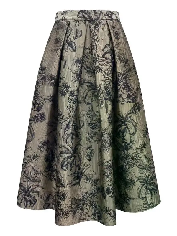LUNATICA MILANO Moire Parrot-print Midi Skirt - Grey