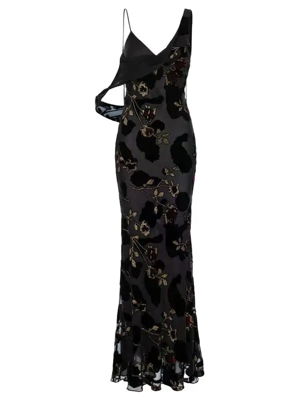 V:PM ATELIER Floral Devoré Maxi Dress - Black