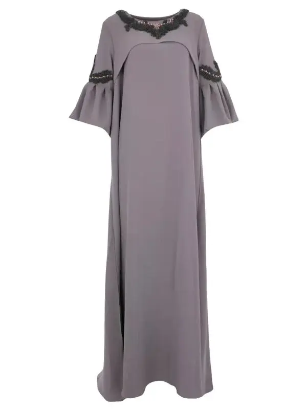 LOODYANA Embroidered Cape Maxi Dress - Grey