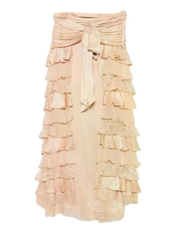 Zimmermann Ruffled Lace-trim Silk Trousers - Neutrals