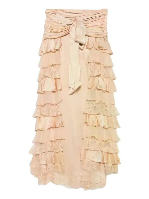 Zimmermann Ruffled Lace-trim Silk Trousers - Neutrals
