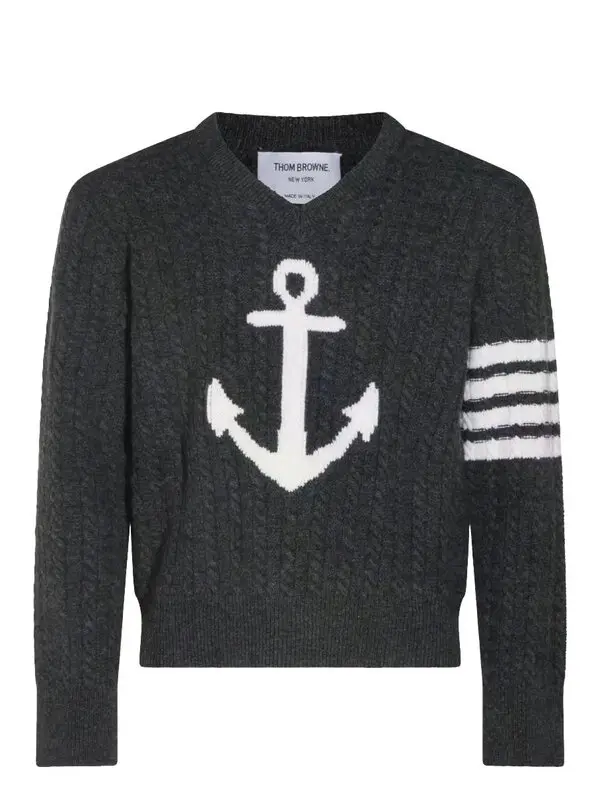 Thom Browne Anchor Cable-knit Sweater - Grey