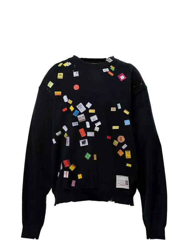 Mihara Yasuhiro Price Tag Sticker Knit Sweater - Black