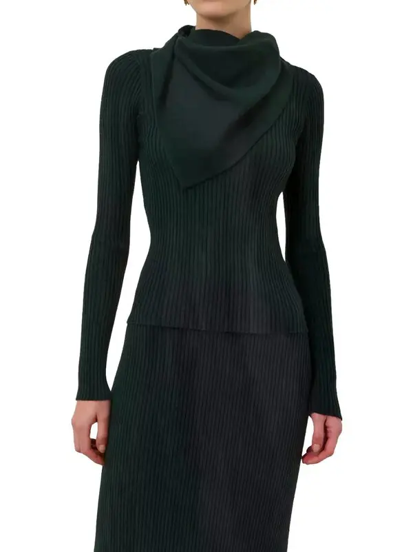 Zimmermann Valiant Ribbed-knit Sweatshirt With Scarf Detail - Green