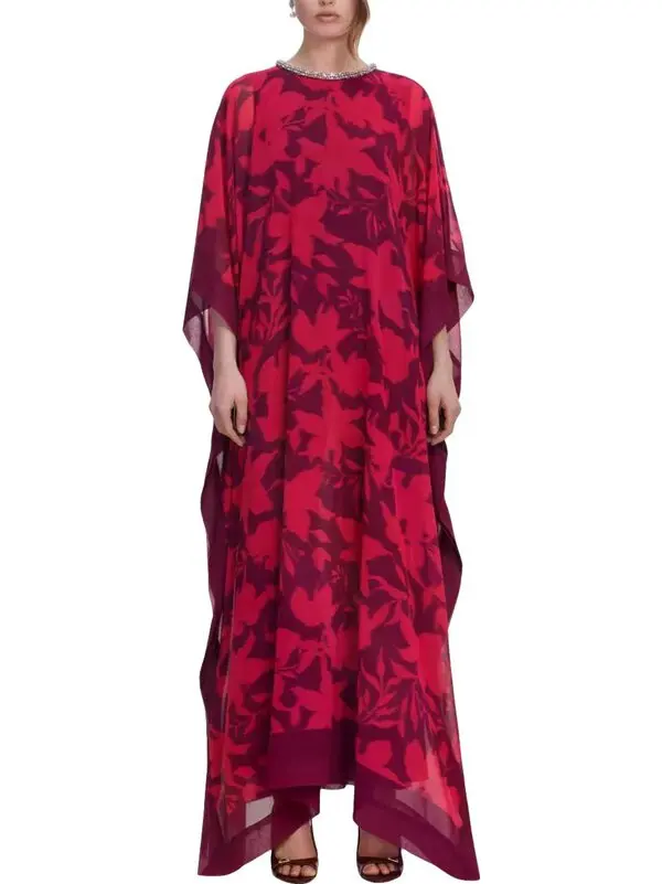 SELF-PORTRAIT Crystal-embellished Floral-print Kaftan Maxi Dress - Pink