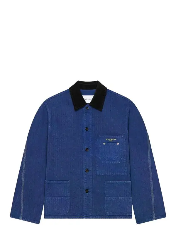 Givenchy Couture Seam Herringbone Denim Jacket - Blue