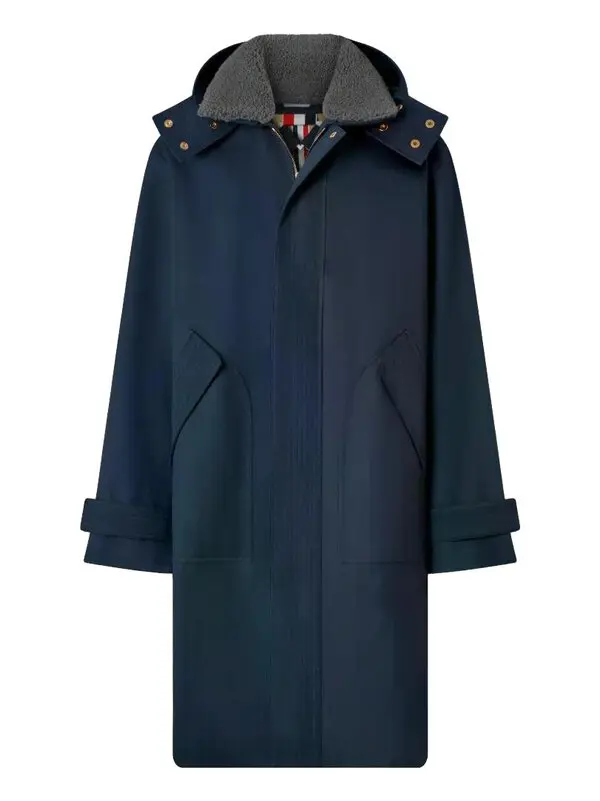 Thom Browne Mackintosh Rain Coat With Detachable Shearling Collar - Blue