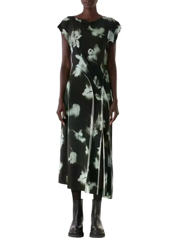 JASON WU Floral Print Asymmetric Hem Midi Dress - Green