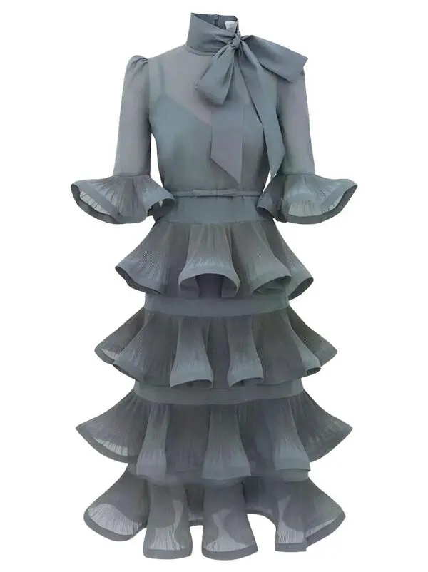 Zimmermann Pleated Ruffled Midi Dress - Grey