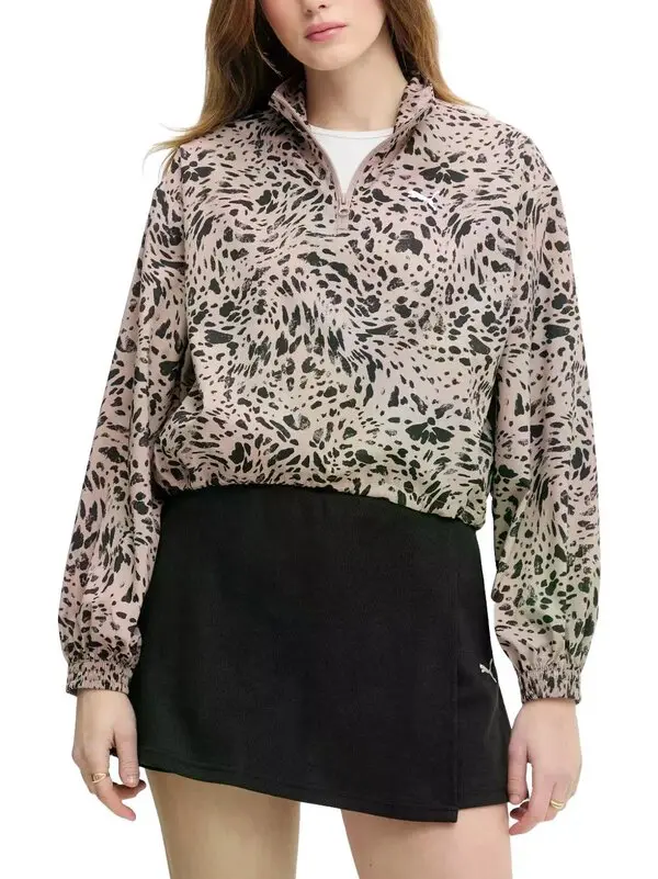 PUMA Leopard Print Quarter-zip Sweatshirt - Neutrals