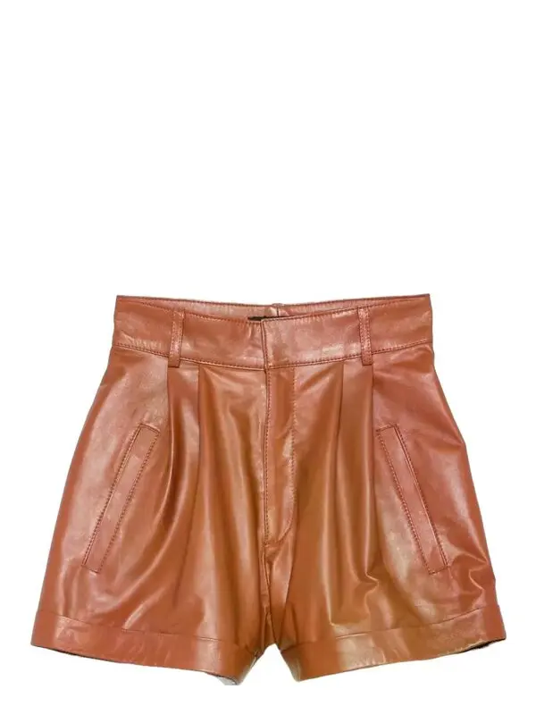 MANOKHI Pleated Leather Shorts - Brown