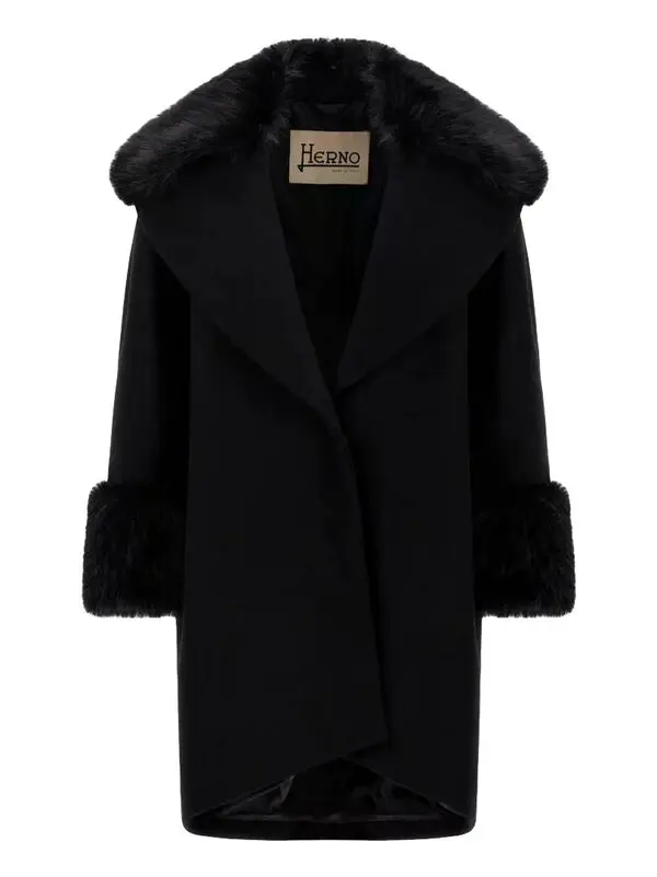 Herno Faux Fur Trim Maxi Lapel Coat - Black
