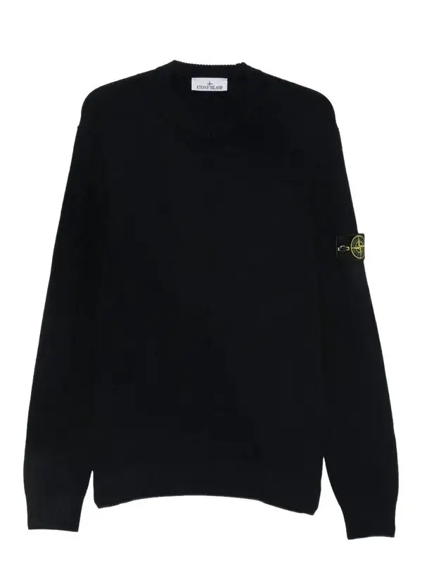 Stone Island Logo Patch Crew Neck Sweater - Black