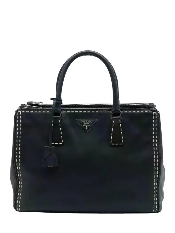 Prada Medium Galleria Double Zip Satchel With Hand Stitched Details - Black