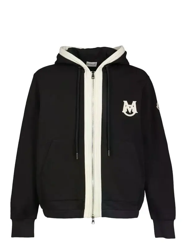 Moncler Cotton Zip-up Hoodie With Logo Detail - Black