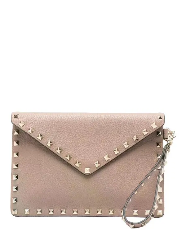 Valentino Garavani Medium Rockstud Leather Clutch Bag - Neutrals