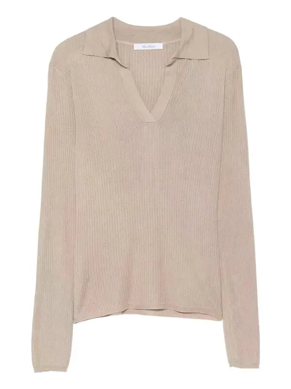 Max Mara Ribbed-knit Polo Sweater - Neutrals