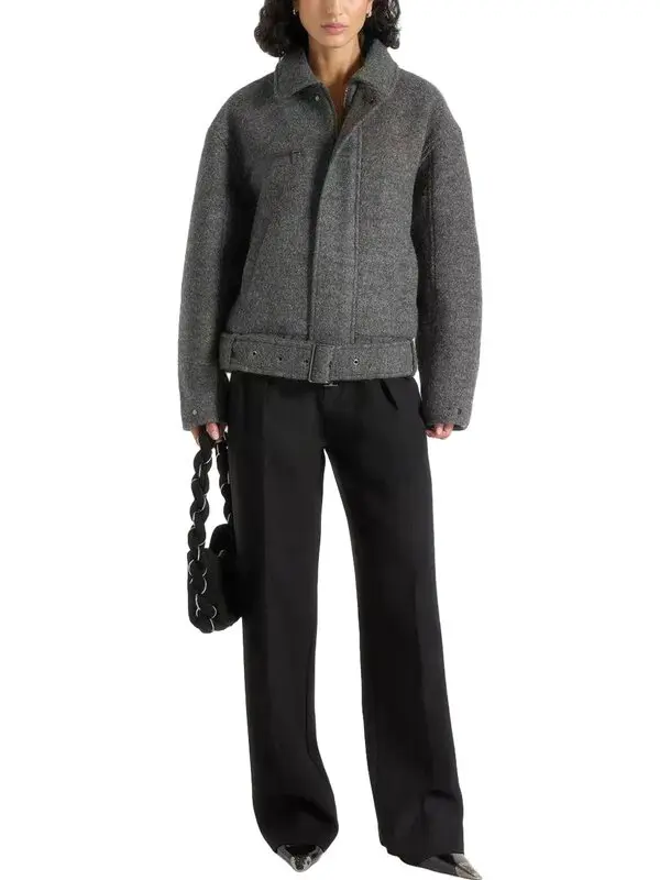 Manière De Voir Ezra Wool Belted Bomber Jacket - Grey