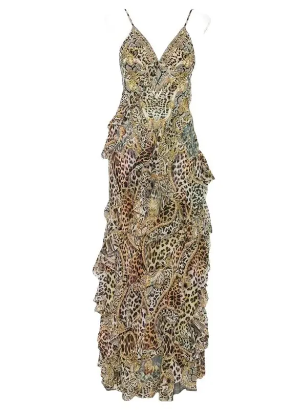 Camilla Ruffled Leopard Print Maxi Dress - Brown