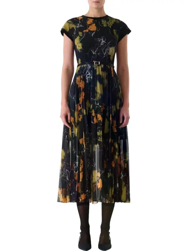 JASON WU Floral Print Belted Midi Dress - Blue