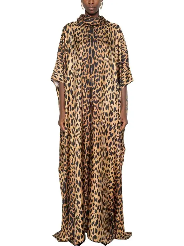 Gucci Leopard Print Silk Maxi Dress - Brown