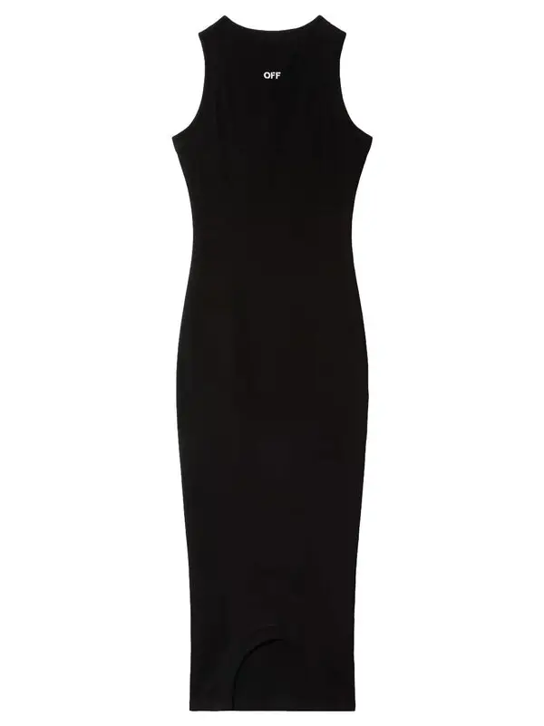 Off-White Ribbed Sleeveless Midi Dress - Black