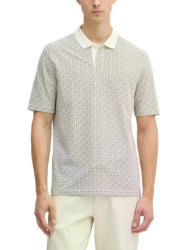 Armani Exchange Monogram-print Short-sleeve Polo Shirt - Neutrals