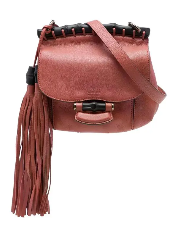 Gucci Leather Bamboo Nouveau Fringe Crossbody Bag - Pink