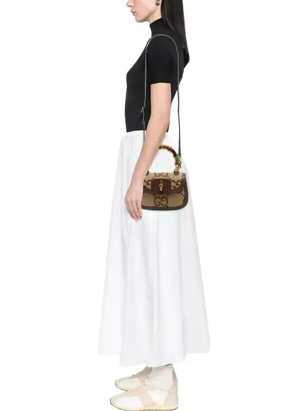 Gucci Jumbo Gg Canvas Web Bamboo 1947 Top Handle Bag Satchel - Neutrals