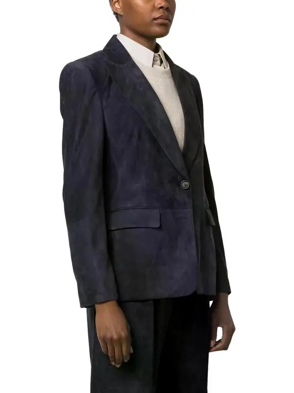 Brunello Cucinelli Single-breasted Leather Blazer - Blue