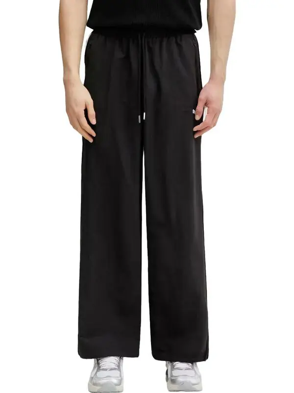 PUMA T7 Logo Print Side Stripe Wide Leg Track Pants - Black