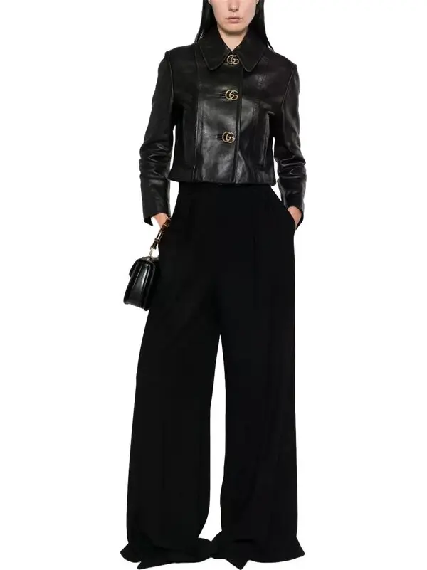 Gucci Aged-effect Calf Leather Jacket With Double G Buttons - Black