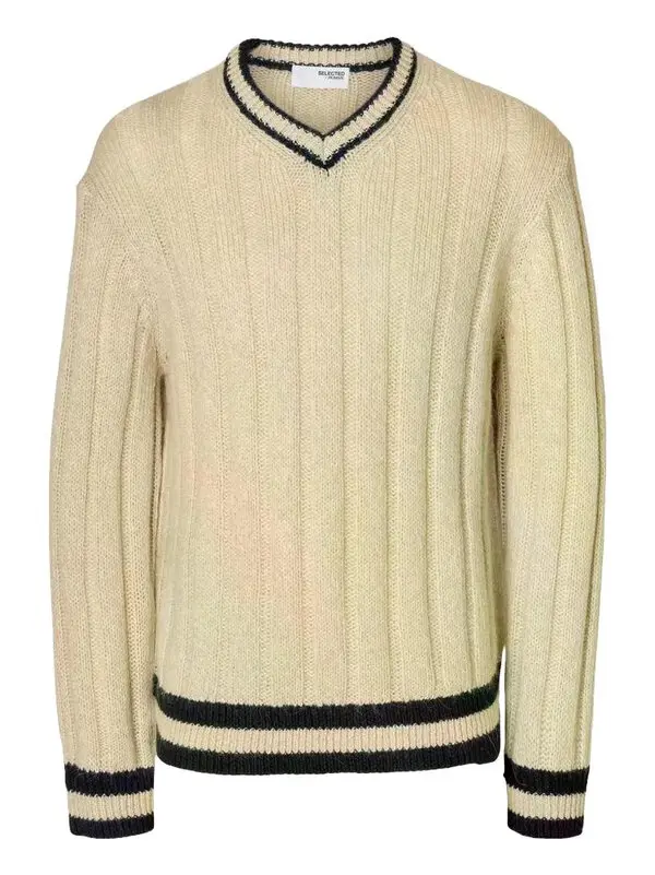 SELECTED Ribbed Knit V-neck Sweater - Neutrals