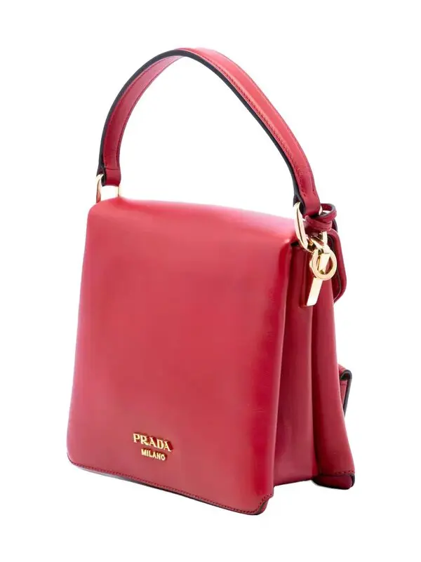 Prada Calfskin Leather Top Handle Flap Bag - Red