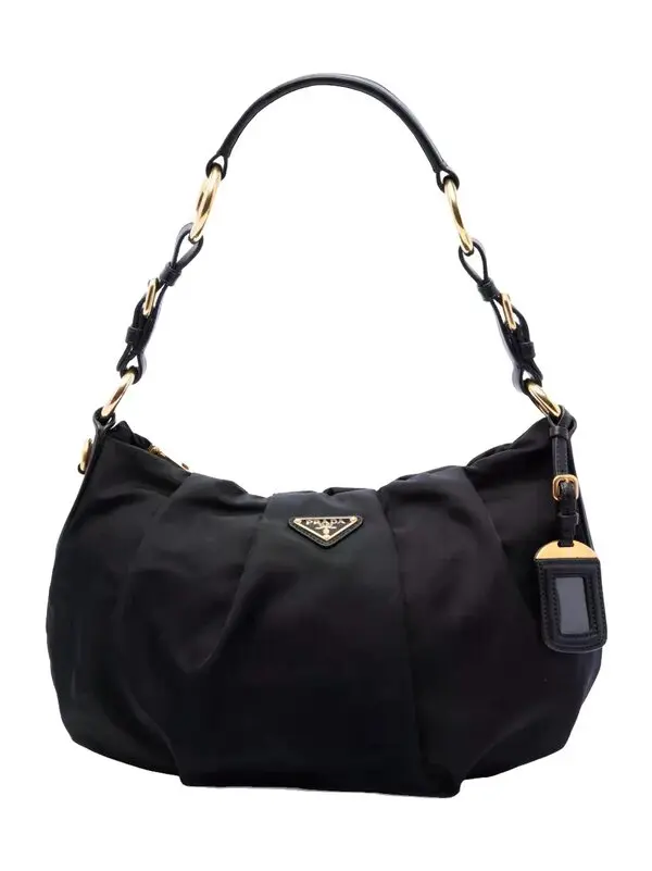 Prada Tessuto Pleated Hobo Bag - Black