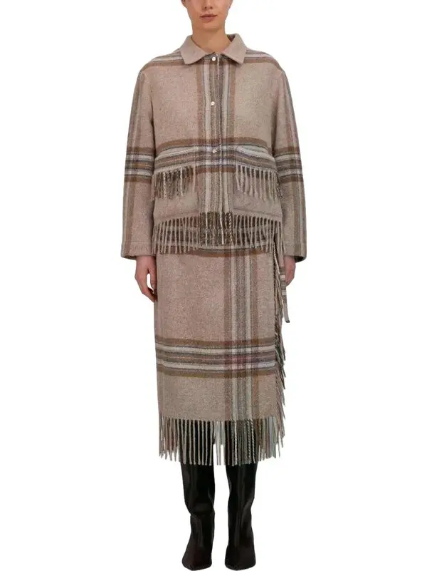 Herno Check-pattern Fringed Midi Skirt - Neutrals