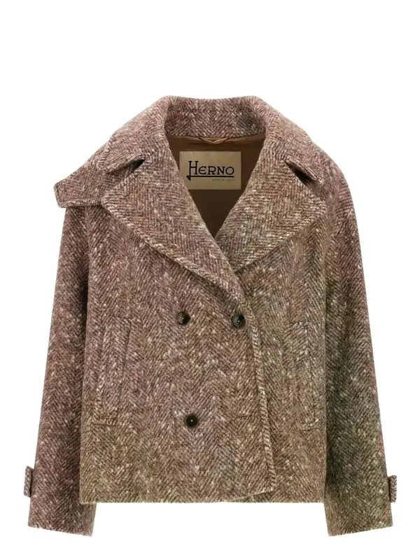 Herno Herringbone Bouclé Peacoat - Brown
