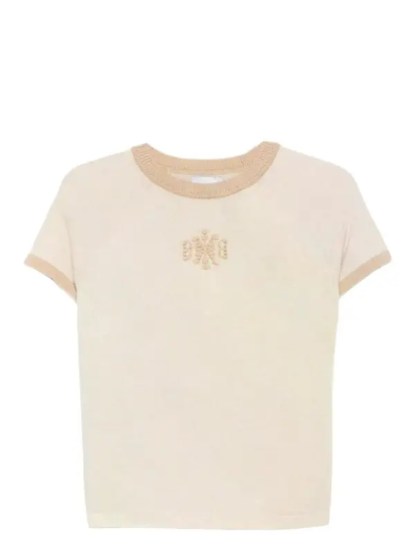 BARRIE Logo-embroidered Cashmere T-shirt - Neutrals
