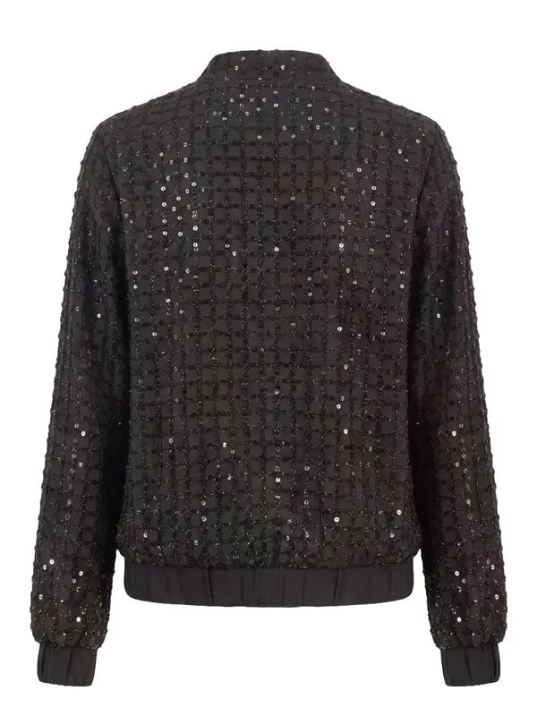 NISSA Sequin Embellished Zip-up Jacket - Black
