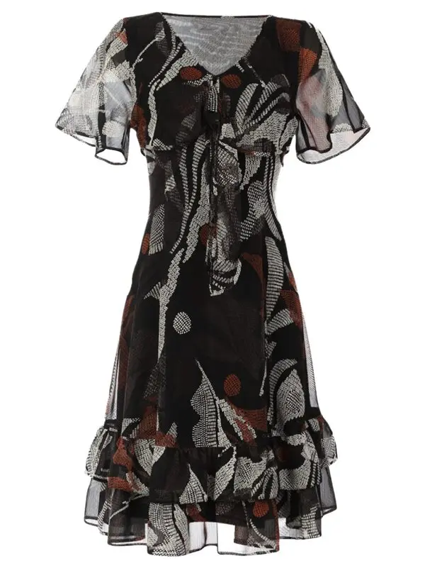 LUNA FASHION HOUSE Lola Floral Print Ruffle Dress - Brown