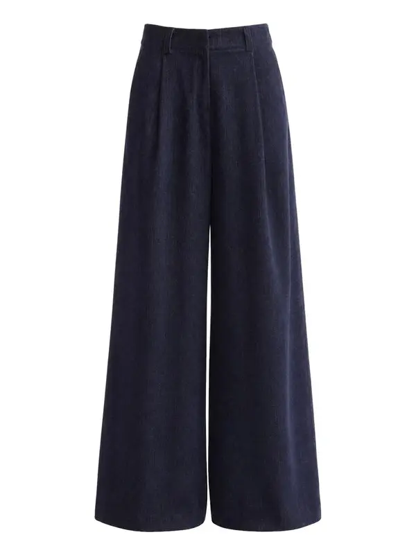 JULIA ALLERT Navy Velvet-textured Wide-leg Tailored Trousers - Blue