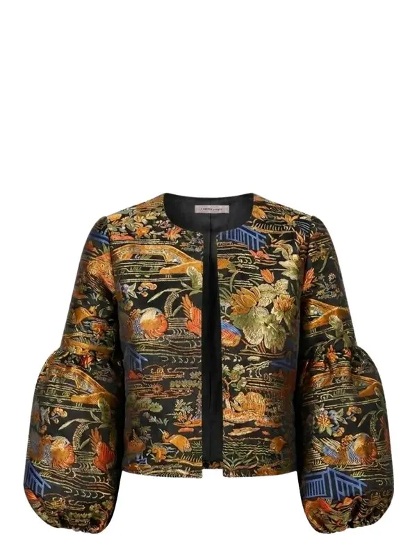 TRAFFIC PEOPLE Metallic Botanical Embroidered Cropped Jacket - Black