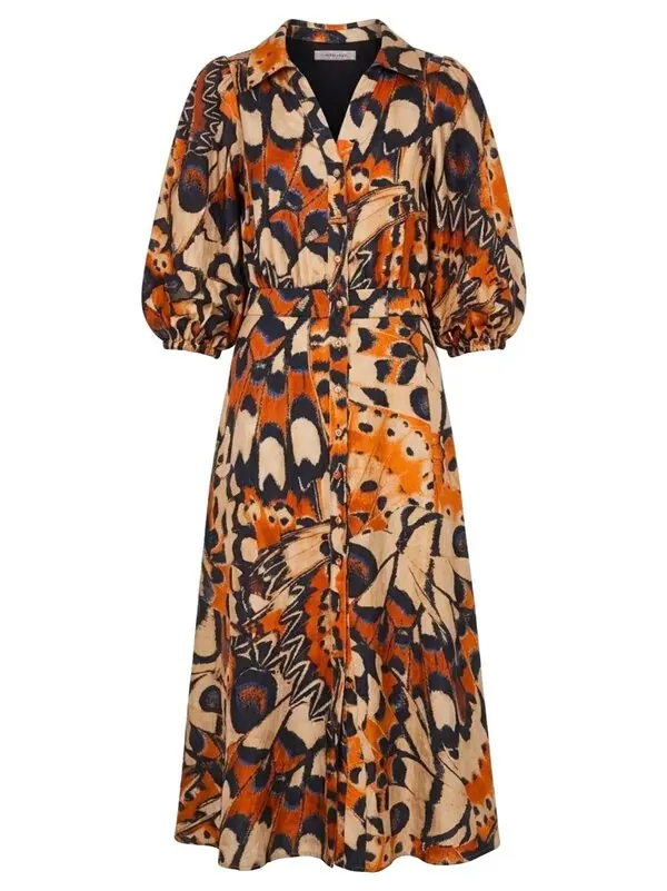 TRAFFIC PEOPLE Butterfly Print Midi Dress - Orange/black